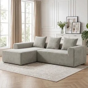 HOMCOM Rohová pohovka z chenillu, 3-místná L-čtvercová 242 cm s otomanem, hluboké sedadlo, široké područky, světle šedá