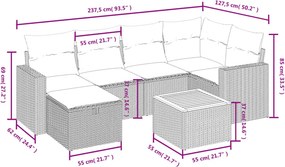 7dílná zahradní sedací souprava s poduškami černá polyratan 3264836