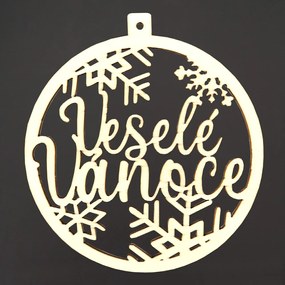 AMADEA Dřevěná ozdoba kolečko - Veselé Vánoce, 6 cm, český výrobek