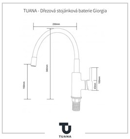 Tuana Giorgia, dřezová stojánková baterie s flexibilním ramenem, černá matná-chromová, CER-TU-428383