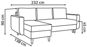 DABEK MEBLE NORDIC II rohová rozkládací sedačka s úložným prostorem hnědá 232 x 90 x 138 cm