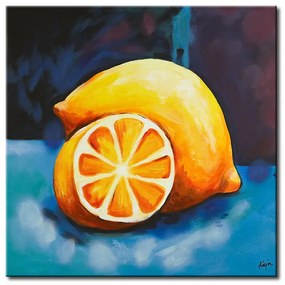 Obraz Žlutý citrón (1 díl) - zátiší s ovocem na modrém pozadí
