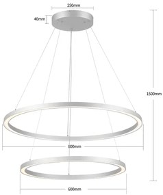 Brilagi-LED Stmívat. lustr na lanku PORTOFINO LED/98W/230V pr. 80 cm stříbrná+DO