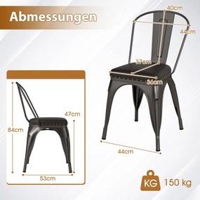 Costway Židle do jídelny4Set bistro židle kovové židle stohovatelné kuchyňské