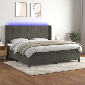 Box spring postel s matrací a LED tmavě šedá 200x200 cm samet,  3139704