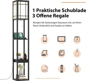 Costway Moderní regálová stojací lampa do obývacího pokoje a ložnice, černý