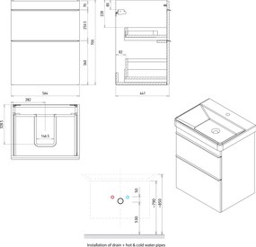Sapho SITIA umyvadlová skříňka 56,4 x 70 x 43,4 cm 2x zásuvka dub stříbrný SI060-1111