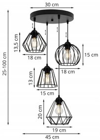 Závěsné svítidlo Nuvola, 4x černé drátěné stínítko (mix 4 tvarů stínítka),