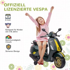Dětská elektrická Vespa skůtr AIYAPLAY 6V – elektrická motorka pro děti 3-6 let, rozměry 107L x 47W x 73H cm, MP3 hudba, USB port, FM rádio, světlome…