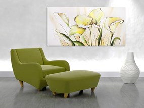 Obraz Smaragdové kálie (1dílný) - kytice květů ve vintage stylu