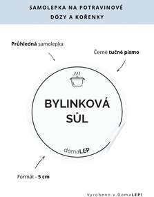 BYLINKOVÁ SŮL – průhledná samolepka na dózu, tučné písmo, 5 cm | DomaLEP