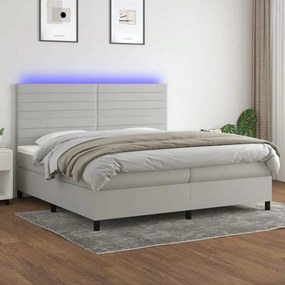 Box Spring Postel S Matrací A Led Textil Světle Šedá vodorovné pruhy 200