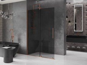 Mexen Velar, sprchová zástěna s posuvnými dveřmi Walk-in 140 x 200 cm, 8mm šedé sklo, růžové zlato, 871-140-000-43-60
