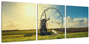 Obraz - Větrný mlýn (s hodinami) (90x30 cm)