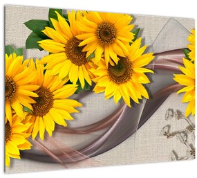 Skleněný obraz - Zářící květy slunečnic (70x50 cm)