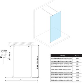 Polysan ESCA BLACK MATT sprchová zástěna 100 x 210 cm jednodílná k instalaci do prostoru černá sklo čiré ES1010-06