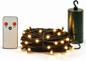 LED světýlka na baterie, venkovní, 5,2 m, teple bílá, 50 diod, tmavě zelený kabel, IP44, ovladač, 4 × AA