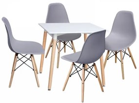 Jídelní set stůl 80x80 bílý + 4 židle šedé Uno 4492