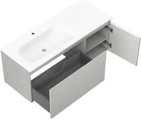 Mexen Rivel koupelnová skříňka 120 cm s umyvadlem Vela levá, 1S, 1D, drážkovaná, šedá mat/bílá mat