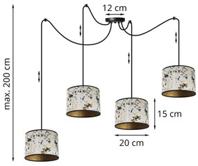 Závěsné svítidlo WERONA SPIDER, 4x bílé textilní stínítko se vzorem