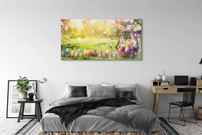 akrylový obraz Basket vejce květina louka 140x70 cm