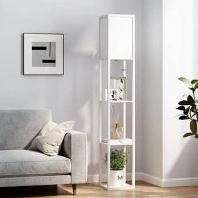 HOMCOM Stojací lampa elegantní stojací lampa se 3 policemi E27 do 40W pro obývací pokoj a ložnici E1 MDF akryl bílá 26x26x160cm