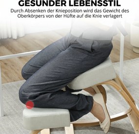 Vinsetto Kolenní židle, ergonomická posezení, polstrovaný stolek pro zdravé sezení, březové dřevo, nosnost 120 kg, krémově bílá