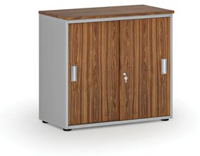 Kancelářská skříň se zasouvacími dveřmi PRIMO GRAY, 740 x 800 x 420 mm, šedá/ořech