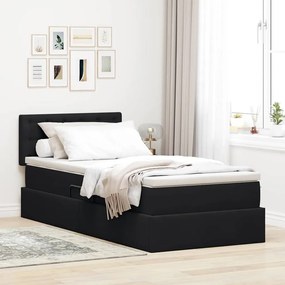 Postel s úložným prostorem s čelo Černá 90 x 190 cm samet 3370847