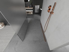 Mexen Kioto, průchozí sprchová zástěna 100 x 200 cm, 8mm čiré sklo/námraza, 2x růžové zlato stabilizační rozpěra, 800-100-002-60-35