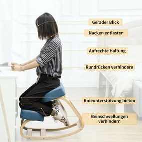 Vinsetto Ergonomická Kolenní Židle z Březového Dřeva, Křeslo pro Udržení Správného Držení Těla s Paměťovou Pěnou a Polyesterovým Polštářem pro Domov …