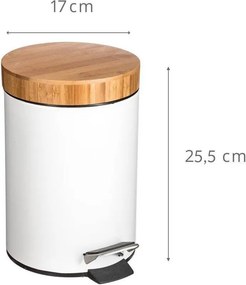 Koupelnový koš, odpadkový koš, koš s bambusovým krytem - barva bílá, 3 l