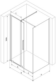 Mexen Velar, sprchový kout s posuvnými dveřmi 120(dveře) x 80(stěna) cm, 8mm čiré sklo, měděná matná, 871-120-080-01-65