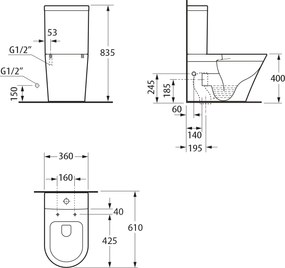 Bruckner Bruckner, DARIO RIMLESS WC kombi mísa s nádržkou, spodní/zadní odpad, bílá, 201.428.4