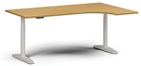 Výškově nastavitelný stůl OBOL, elektrický, 675-1325 mm, rohový pravý, deska 1800x1200 mm, bílá zaoblená podnož, buk