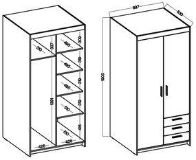 Dvoudveřová skříň 90 PILINA se šuplíky - dub lefkas