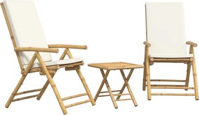 3dílný skládací bistro set s krémově bílými poduškami bambus 3208931