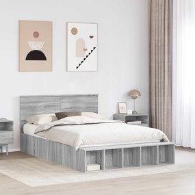 Rám postele s policí Šedá Sonoma 150 x 200 cm Kompozitní dřevo 3408359