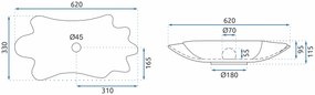 Rea Infinity, umyvadlo na desku 620x330x115 mm + odtoková zátka Click-Clack, bílá-zlatá lesklá, REA-U3400