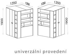 PLANET č | šatní skříň PL1 UNI provedení | 135 cm | černá/dub/béžová