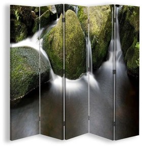 Ozdobný paraván Vodopád Skalní hora - 180x170 cm, pětidílný, klasický paraván