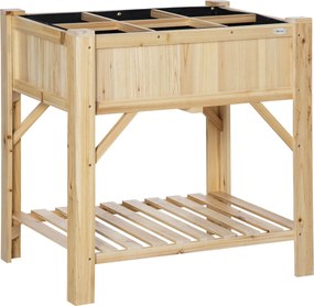 Outsunny Dřevěný Městský Zeleninový Zahradní Stolek 78,5x58x81 cm s 6 Přihrádkami a Spodní Policí pro Rostliny a Květy na Zahradě, Terase, Venku