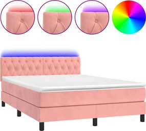 Box spring postel s matrací a LED růžová 140x200 cm samet 3134590