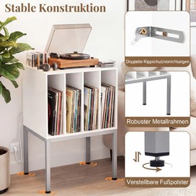 Costway Stolek na gramofon s nabíjecí stanicí a přihrádkami, bílý
