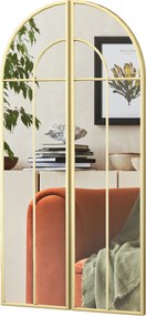 HOMCOM Dekorativní Zrcadlo na Zeď 2 Kusy 30x120 cm Okno se Zakřiveným Designem a Kovovým Rámem pro Obývací Pokoj, Ložnici a Vstup Gold
