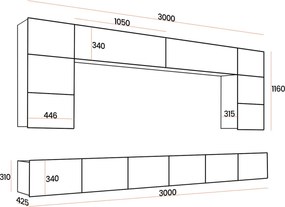 GAB Obývací stěna LORONA 1, Bílá/Černá 300 cm