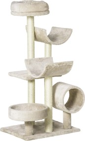 PawHut Kočičí strom, škrábací sloup, škrábací hračky, tunel, béžový L50 x Š40 x V105 cm