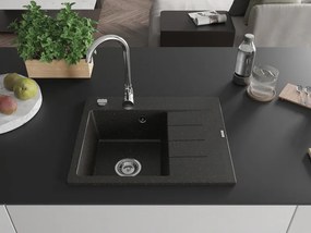 Mexen Ben, 1-komorový granitový dřez 600x500x190 mm, levý+ chromový sifon, černá-zlatá metalíza, 6522605000-75