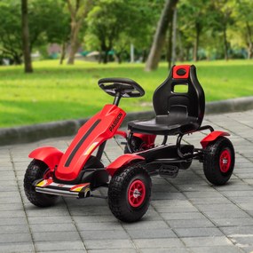 HOMCOM Pedal Go-Kart pro děti od 5 let, pedálové auto s nastavitelným sedadlem, gumovými pneumatikami a ruční brzdou pro chlapce a dívky do 50 kg, ro…