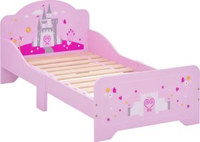 HOMCOM Dětská postel pro děti od 3 let - Dřevěná postel s bezpečnostními zábranami, max. nosnost 50 kg, 143x73x60 cm, Růžová | Aosom